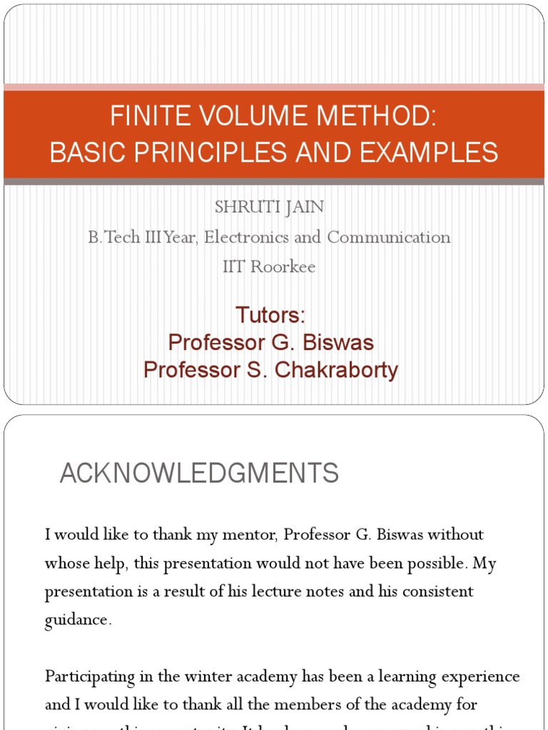 Finite Volume Method: Basic Principles And Examples: Tutors: Professor ...