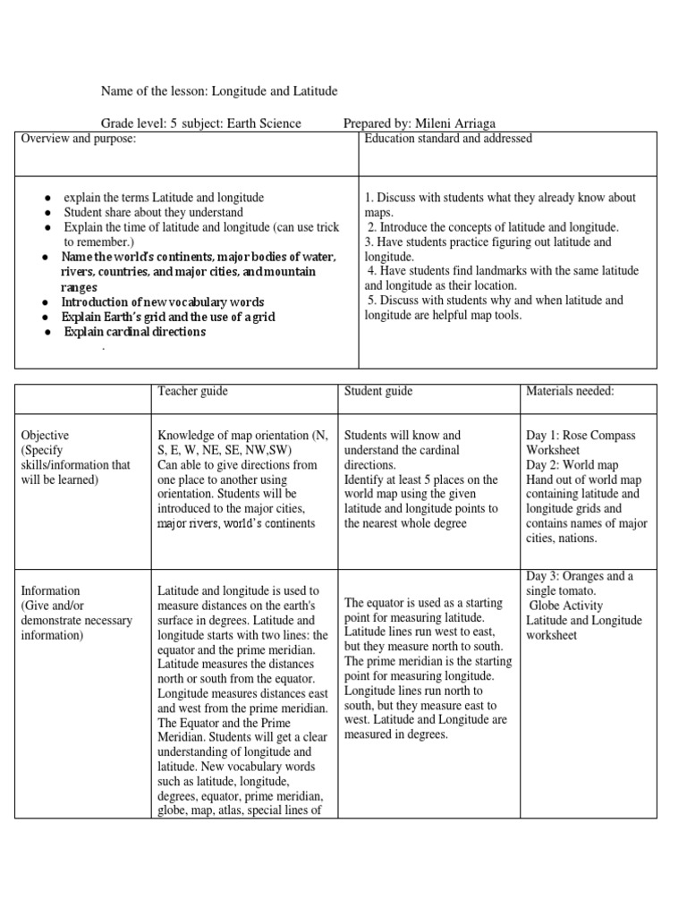 Lesson Plan 1 | PDF | Longitude | Latitude