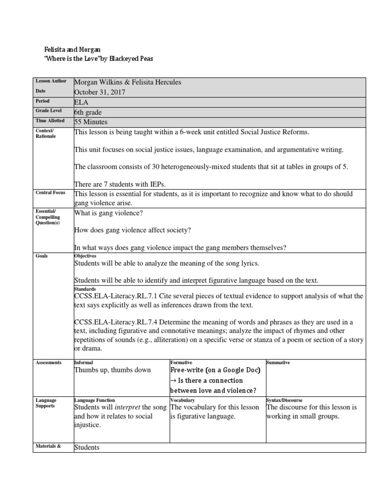 Eci 430 - Gang Violence Lesson Plan - Tuesday October 17th 2017 | PDF ...