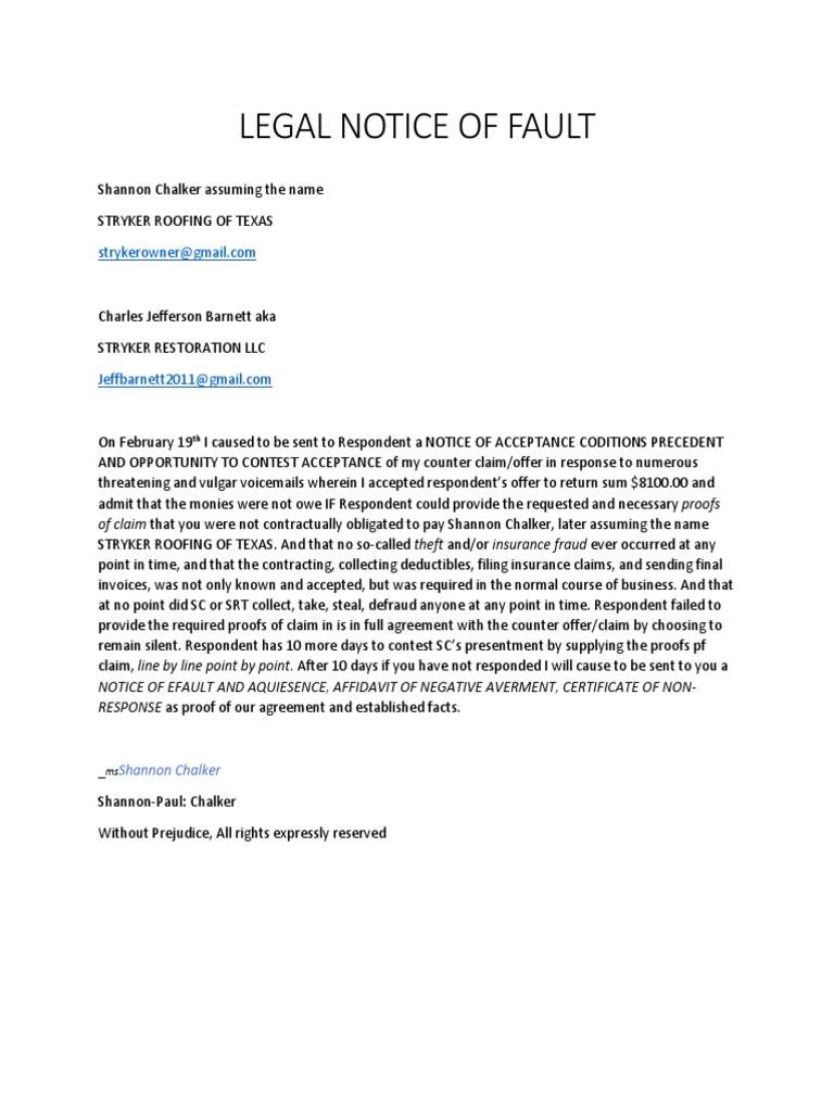 Legal Notice of Fault Jeff | PDF