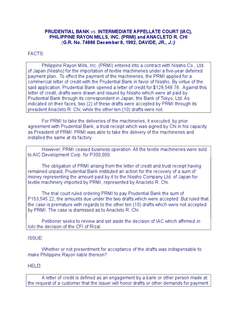 Prudential Bank Vs Iac | PDF | Letter Of Credit | Negotiable Instrument