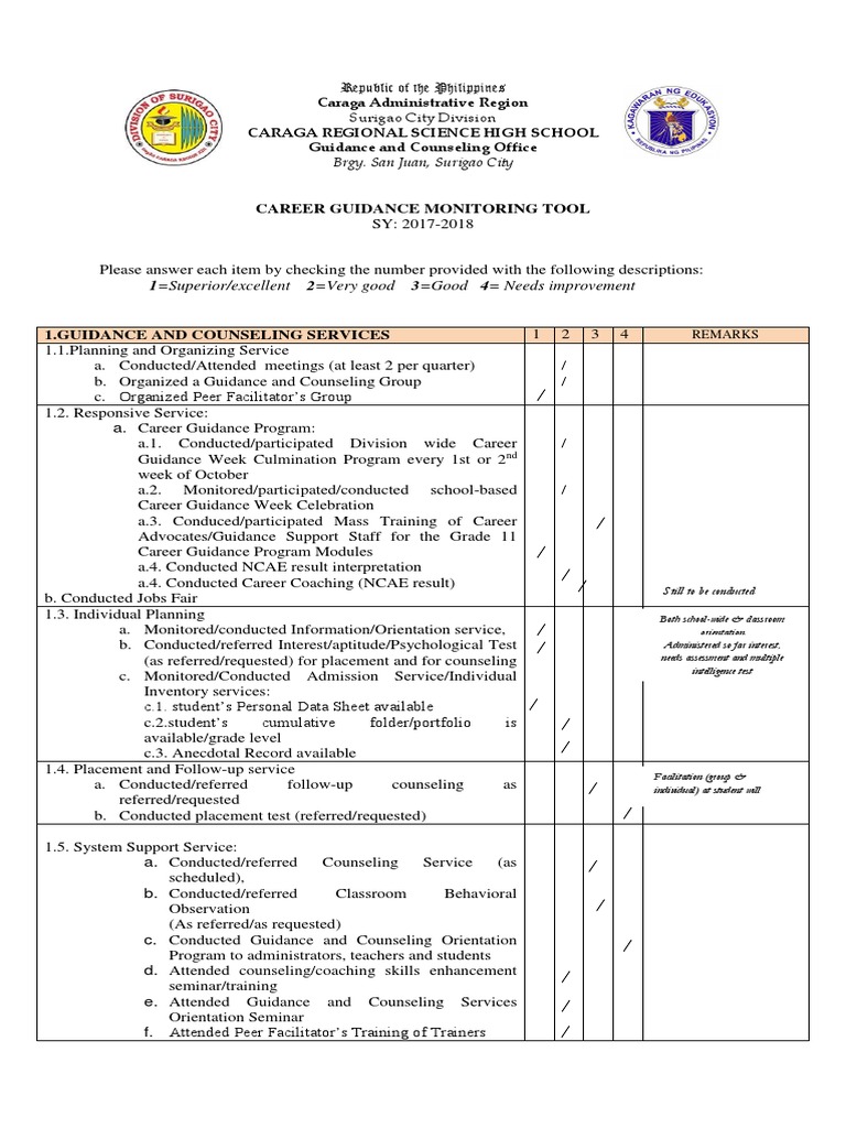 CRSHS Monitoring Tool in Guidance and Counseling | PDF | School ...