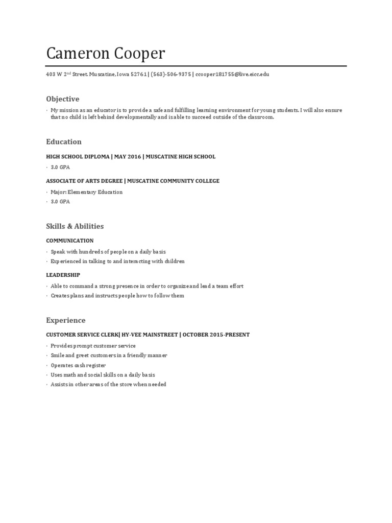 Cameron Cooper - Educator Resume | PDF