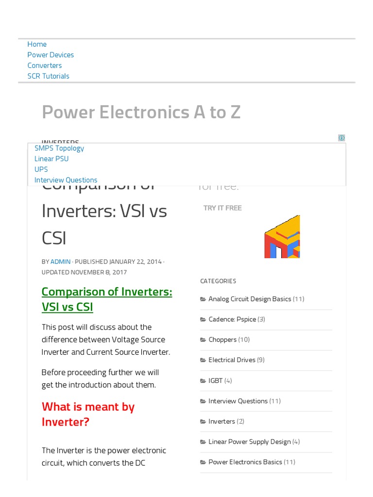 Comparison of Inverters - VSI Vs CSI - Power Electronics A To Z | PDF ...