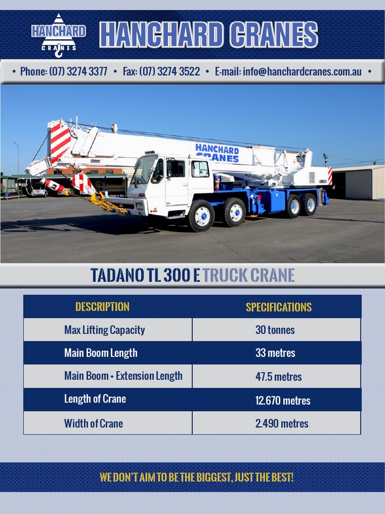 Tadano TL 300 E Crane Specifications | PDF