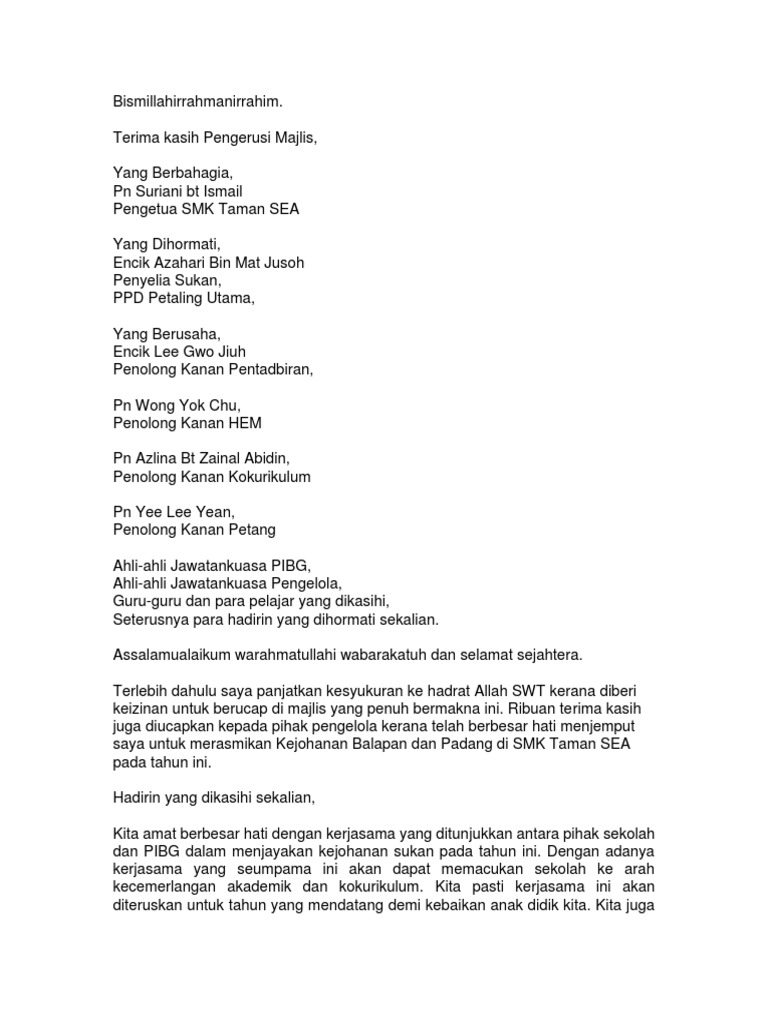 Teks Ucapan Hari Sukan Pdf Olahraga Rekreasi