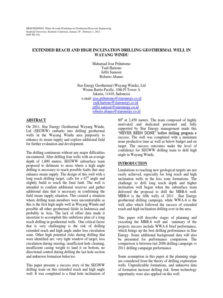 Extended Reach and High Inclination Drilling Geothermal Well PDF | PDF