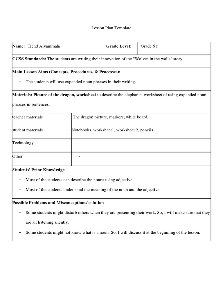 Expanded Noun Phrases Lesson Plan | PDF | Noun | Adjective