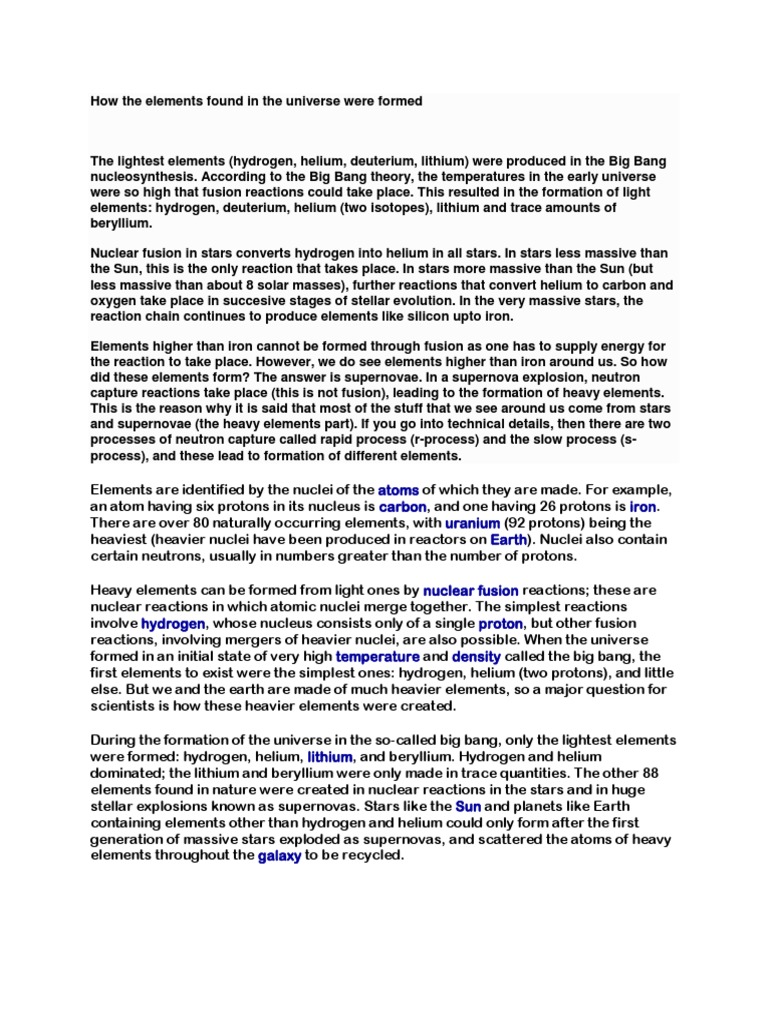 How The Elements Found in The Universe Were Formed | PDF | Chemical ...