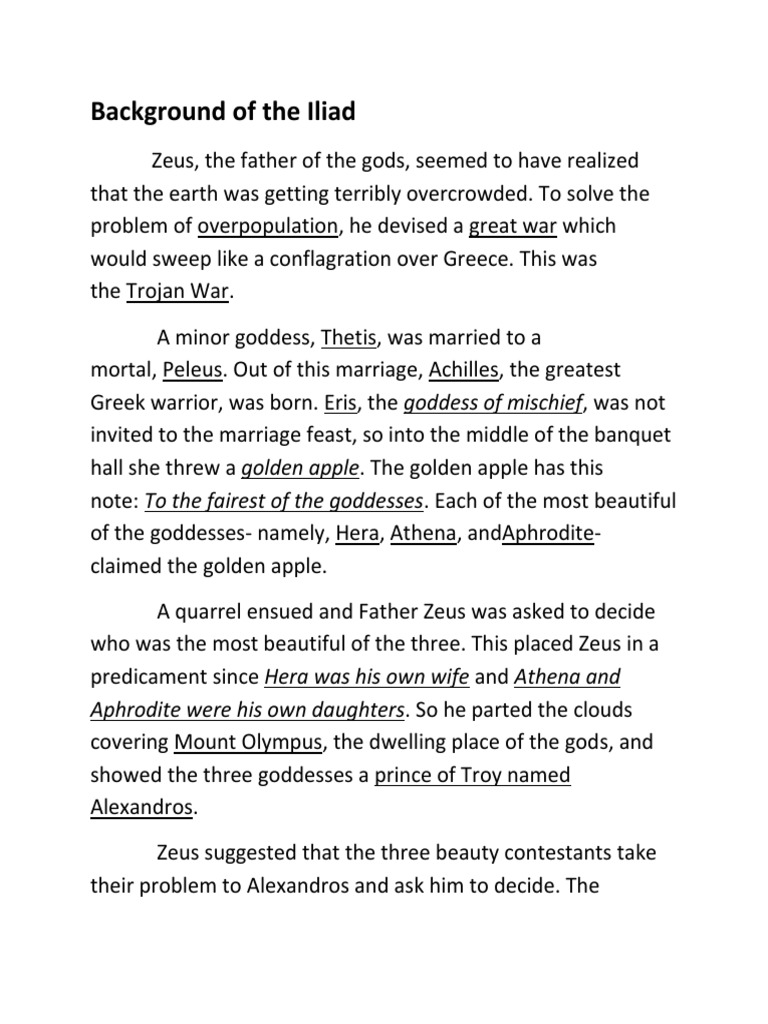 The Mythological Background of The Iliad | PDF