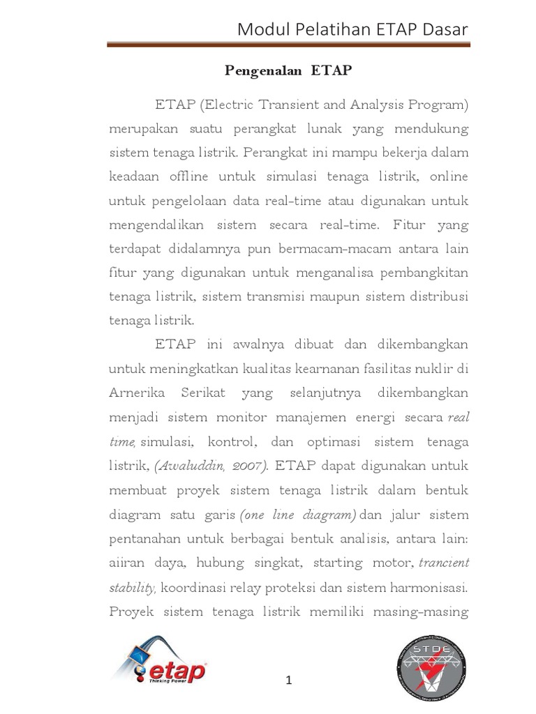 Modul Pelatihan ETAP - Dasar 1 PDF | PDF