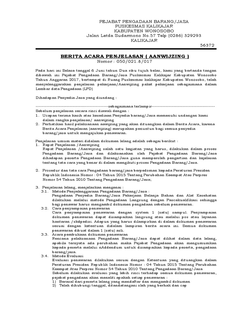 11. Berita Acara Penjelasan ( Aanwijzing )