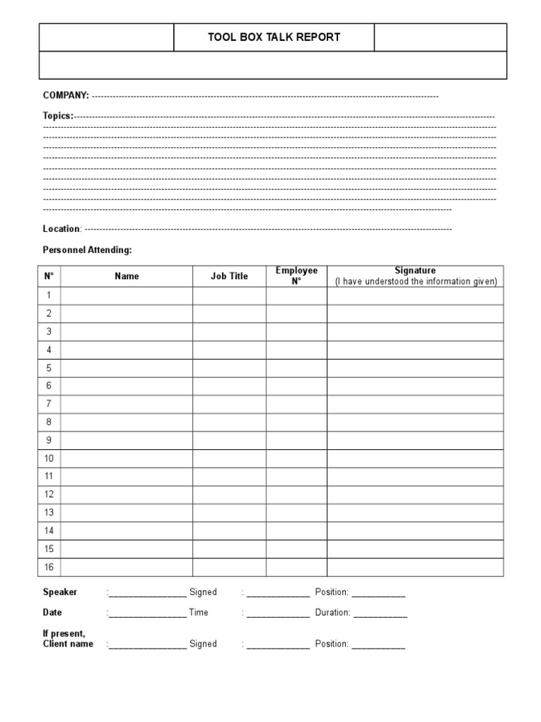 Tool Box Talk Report | PDF | Business