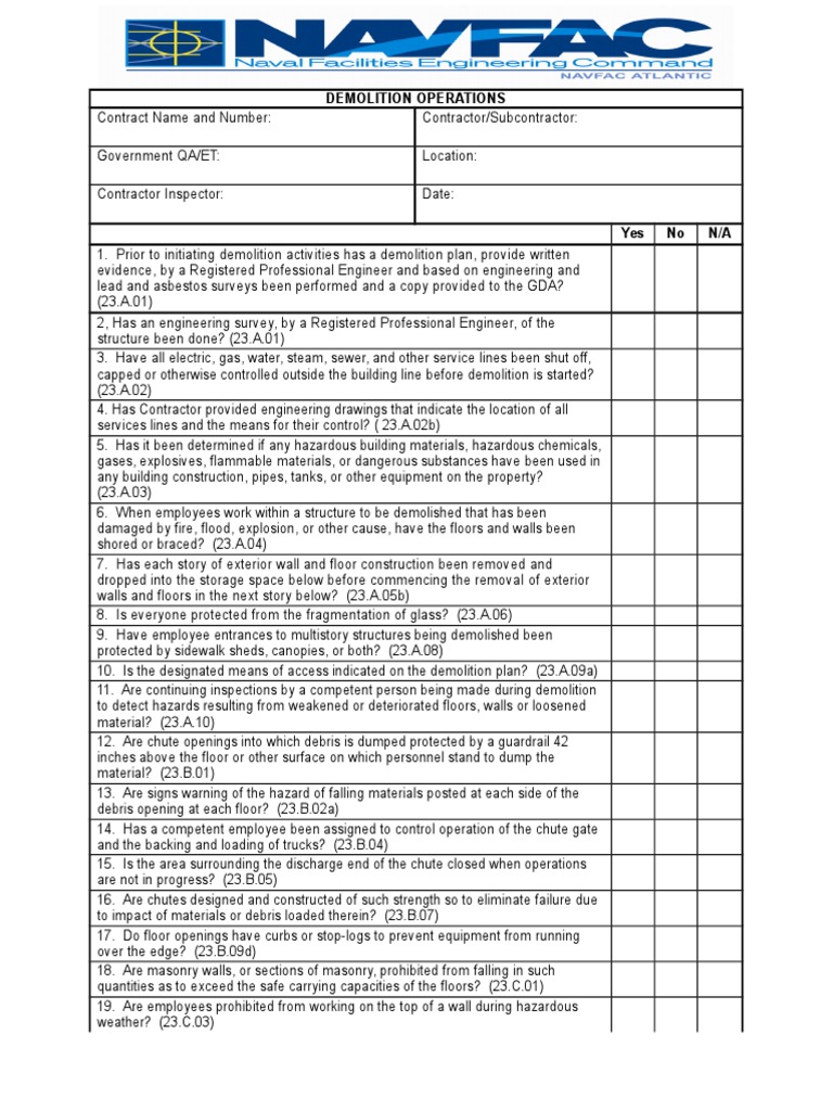 Demolition Safety Checklist 08 | PDF | Demolition | Building Engineering