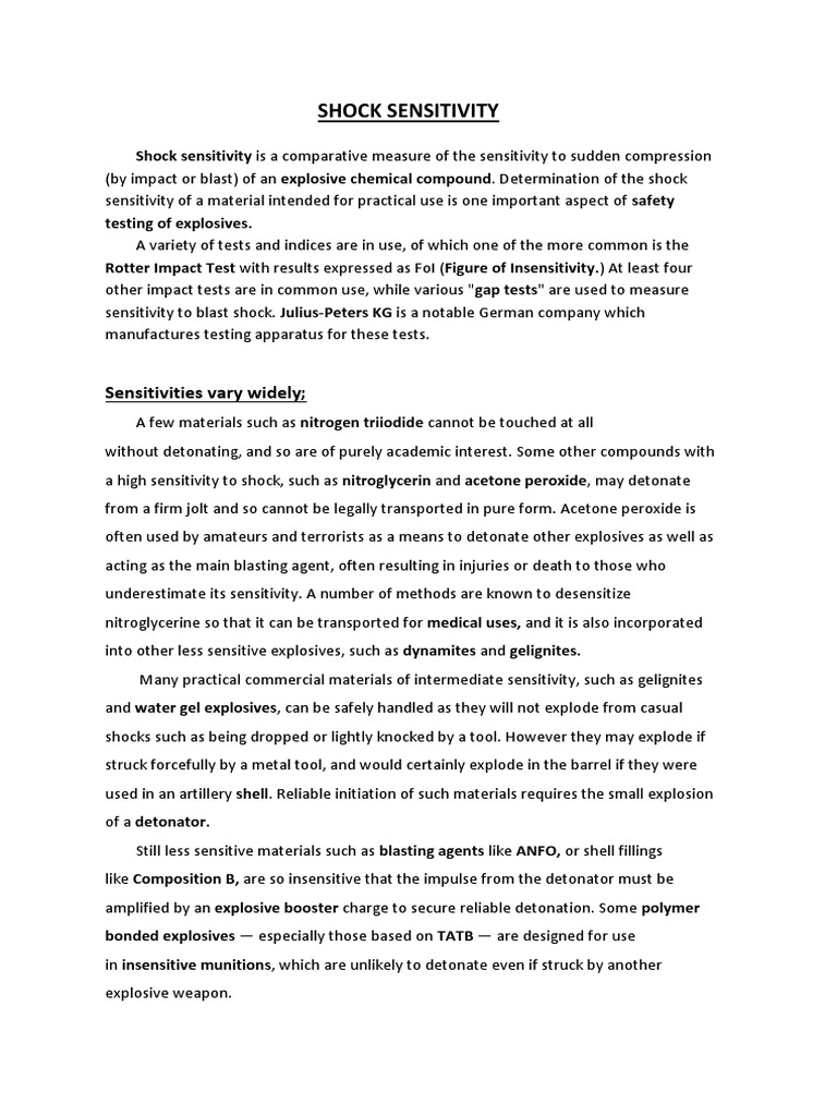 Shock Sensitivity New | PDF | Explosive Material | Explosion