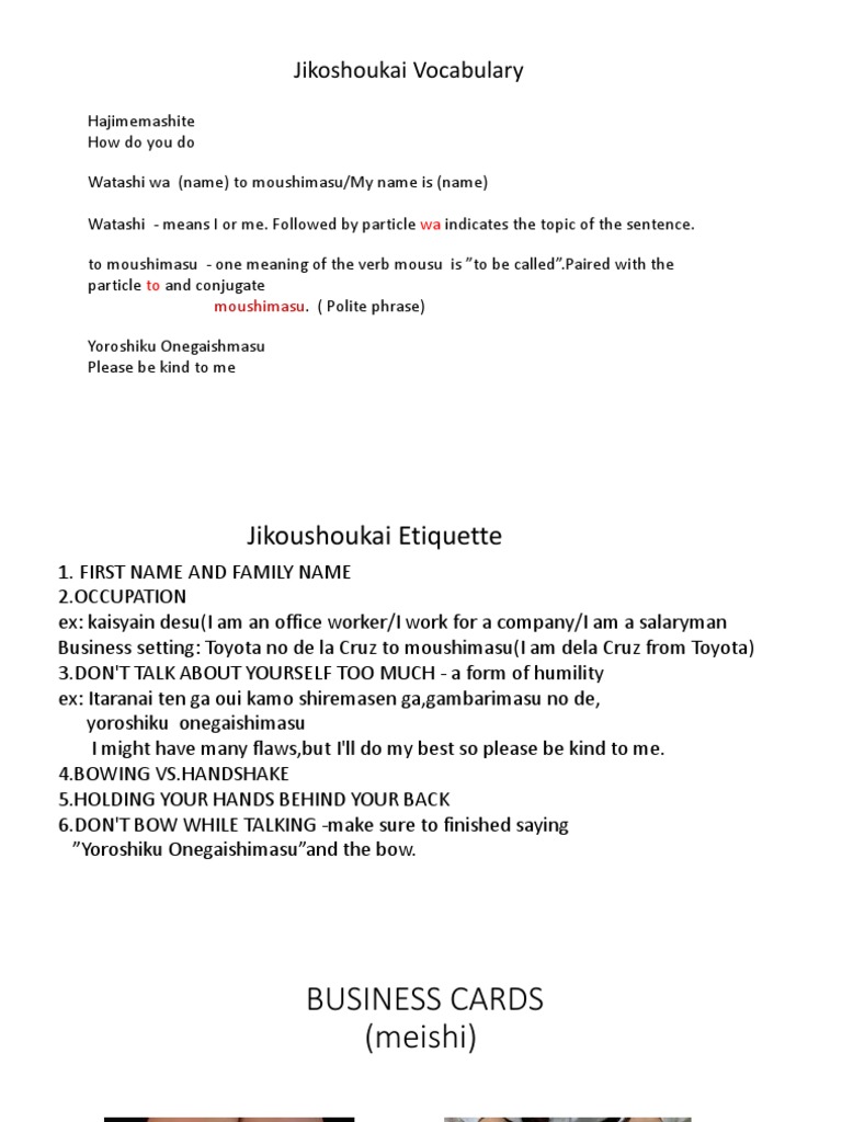 Jikoshoukai: Self-Introduction Guide | PDF