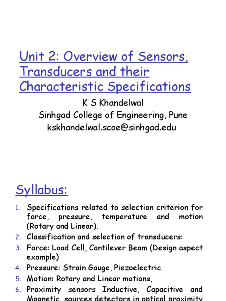 Unit2 - Overview of Sensors - Transducers - Characteristc Ic - Specification | PDF ...