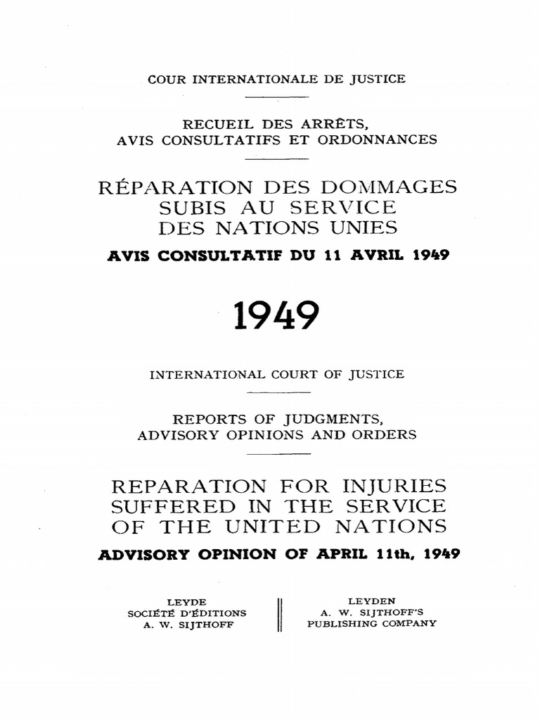 Reparations For Injuries | PDF | International Law | Jurisdiction