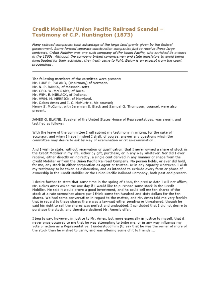 Credit Mobilier | PDF | Government | The United States