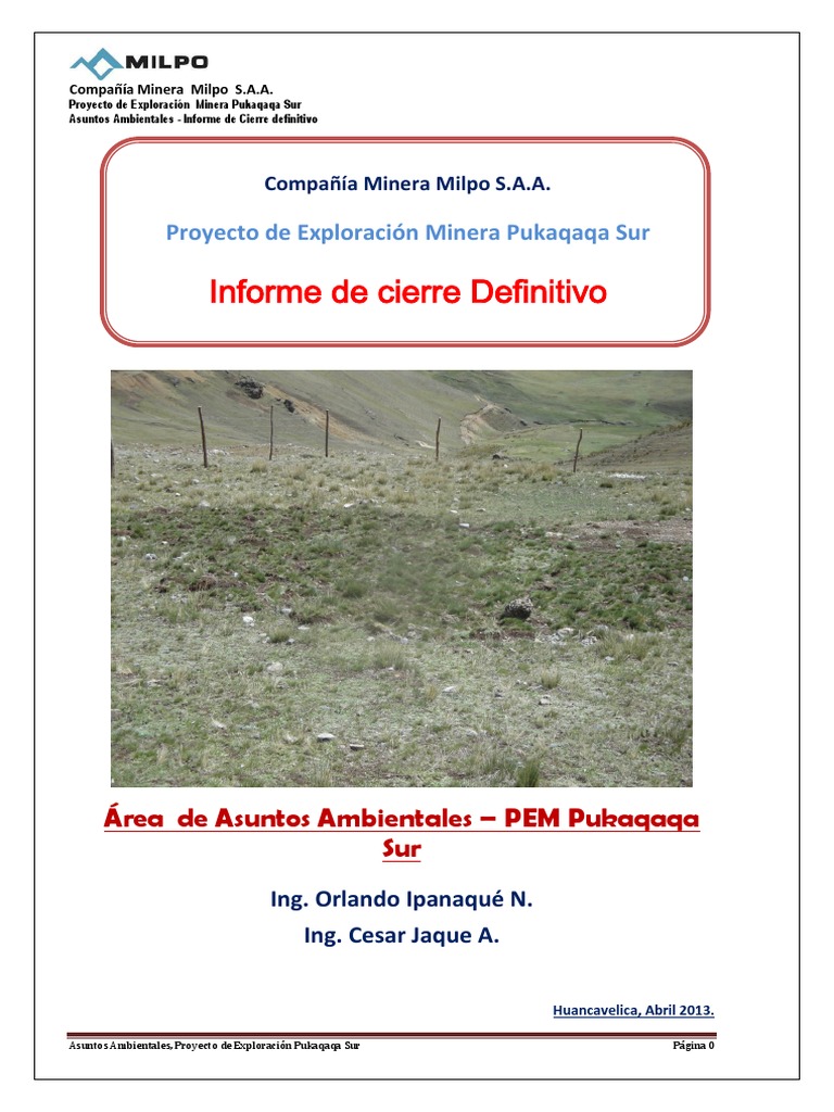 Informe Final de Cierre Definitivo - Asuntos Ambientales Pukaqaqa Sur | PDF | Magnesio | Minería