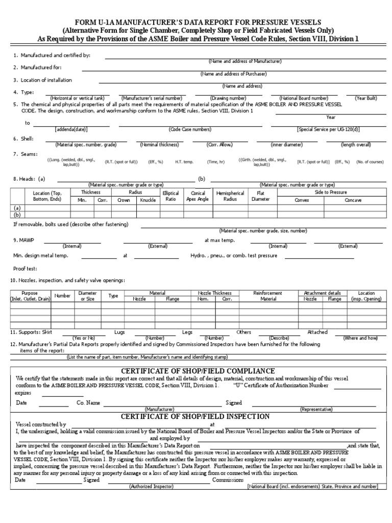 Asme Interactive Form U 1a | PDF