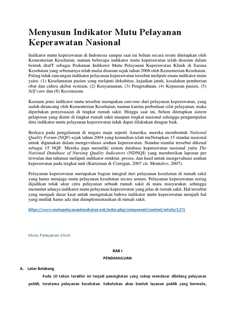 Menyusun Indikator Mutu Pelayanan Keperawatan Nasional | PDF