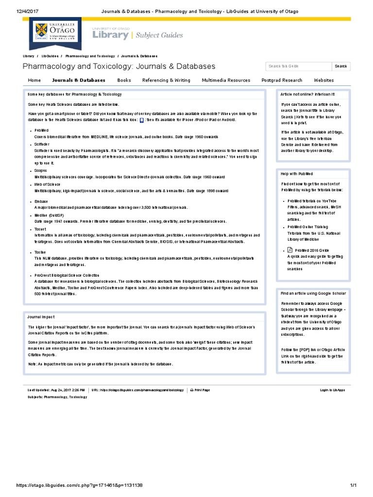 Journals & Databases - Pharmacology and Toxicology - LibGuides at ...