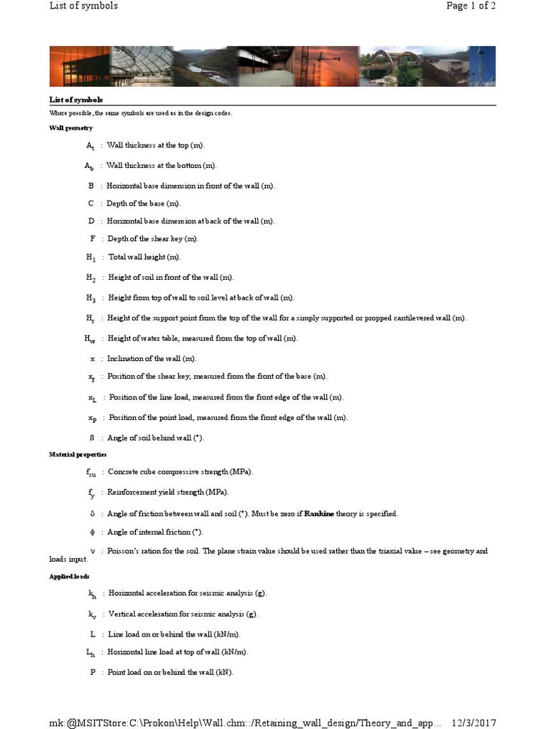 Prokon Retaining Wall Symbols Guide | PDF | Engineering | Chemical ...