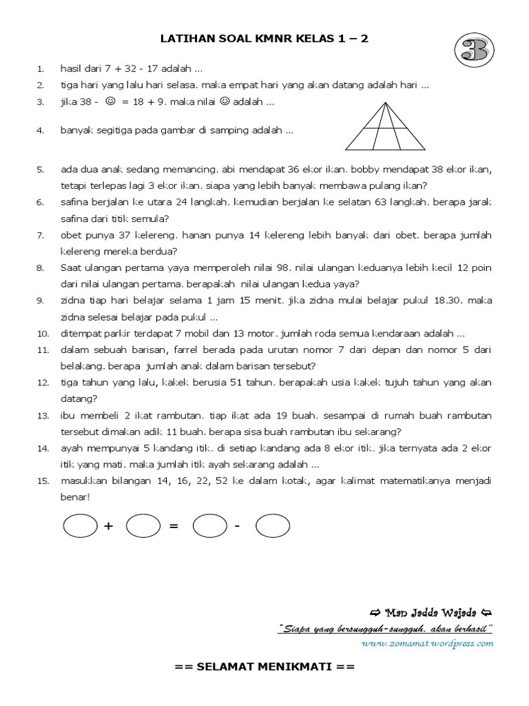 Latihan Soal KMNR Kelas 1 - 3 PDF | PDF