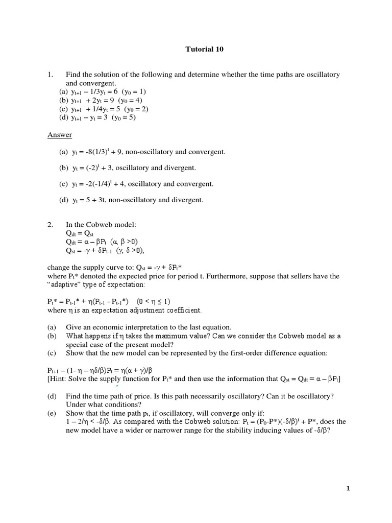 Tut10 Answers | PDF | Stability Theory | Recurrence Relation