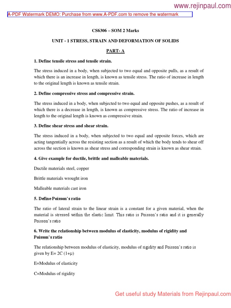 2 Marks SOM Rejinpaul | PDF | Bending | Elasticity (Physics)