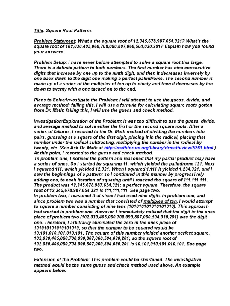 Square Root Patterns | PDF | Square Root | Algorithms