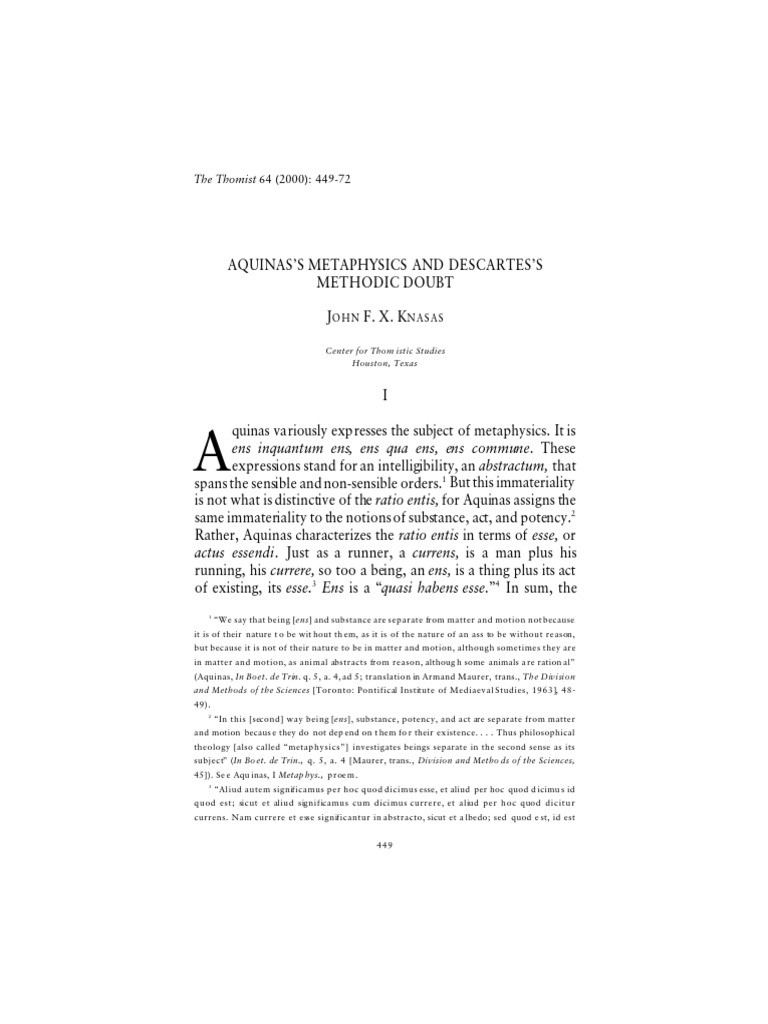 Aquinas's Metaphysics and Descartes's Methodic Doubt 2000 July A Knasas ...