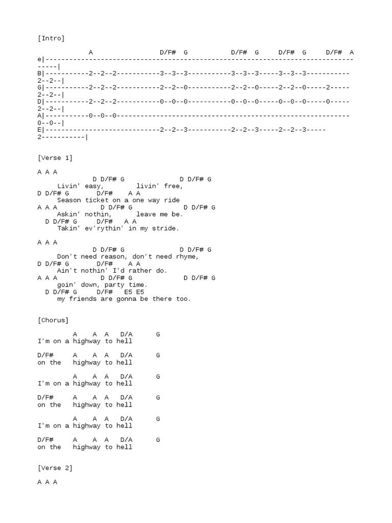 Highway To Hell Chords | PDF | Performing Arts | Popular Music