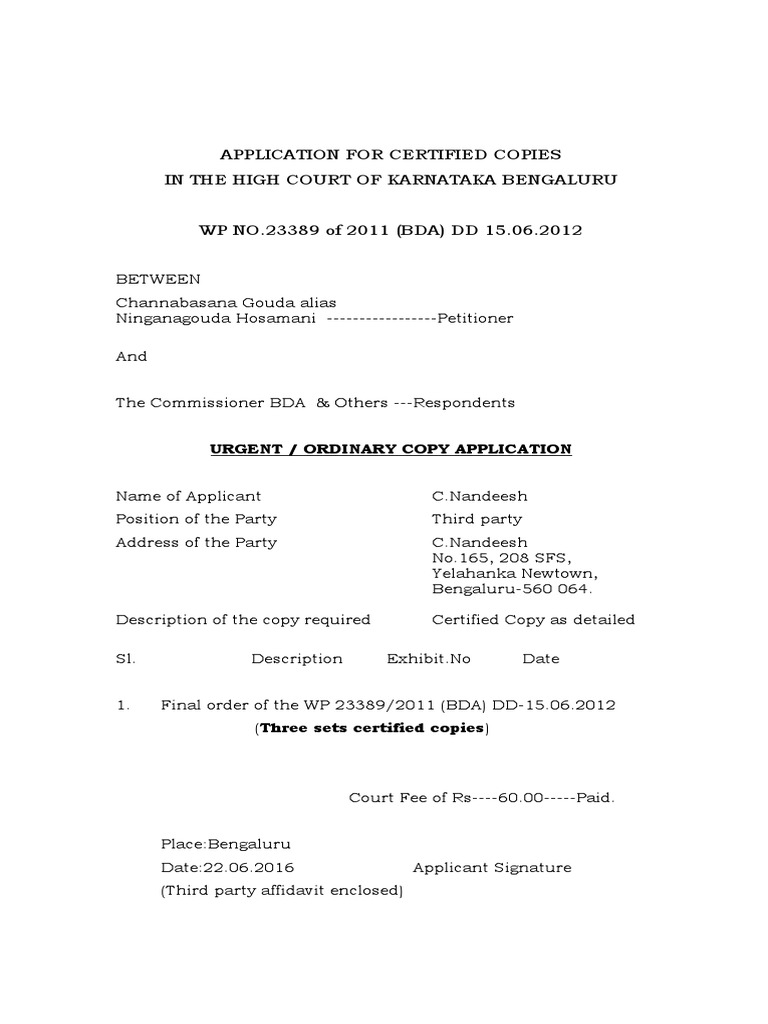 Certified Copy Application Process | PDF | Affidavit | Bangalore