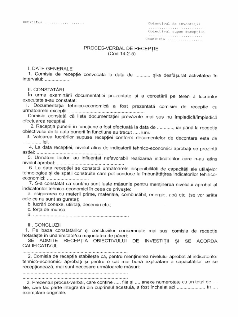 Proces Verbal de Receptie | PDF