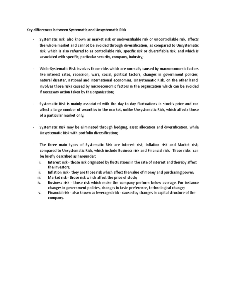 Systematic vs Unsystematic Risk Guide | PDF