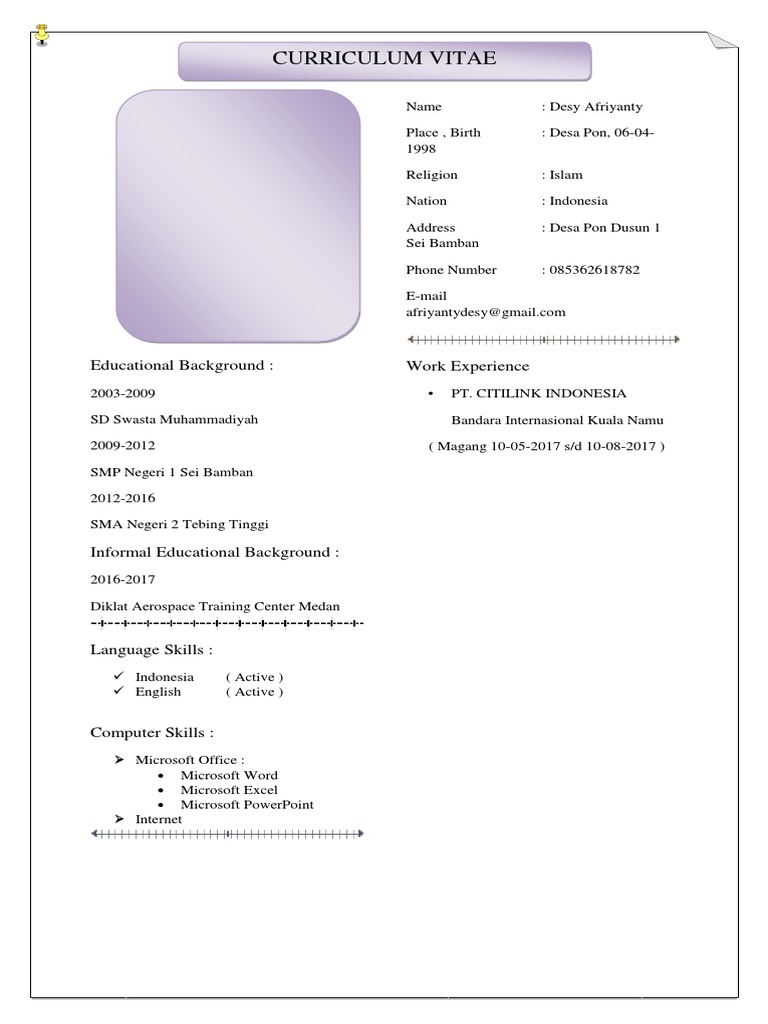 Curriculum Vitae: Educational Background: Work Experience | PDF