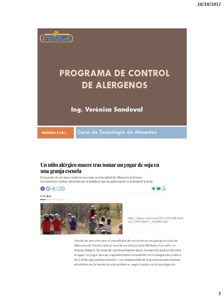 Programa De Control De Alergenos Pdf Alergia Alergia A La Comida