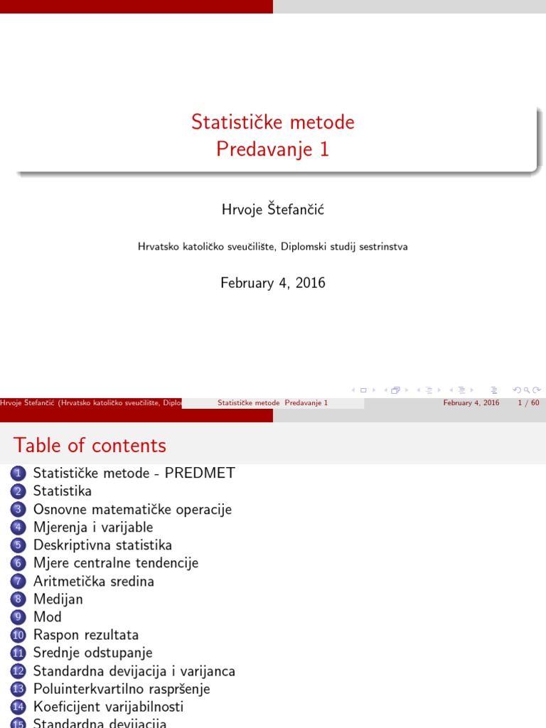 Statistika Sestrinstvo Predavanje - 1 | PDF