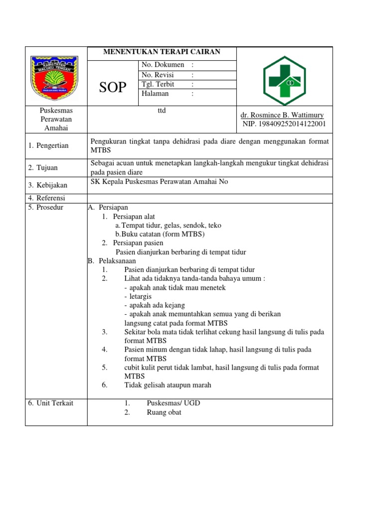 Sop Terapi Cairan (MTBS) | PDF
