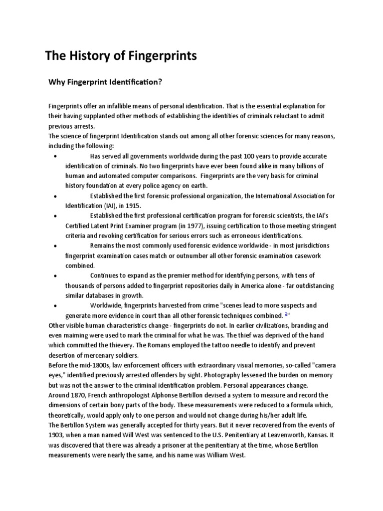 The History of Fingerprints | PDF | Fingerprint | Francis Galton