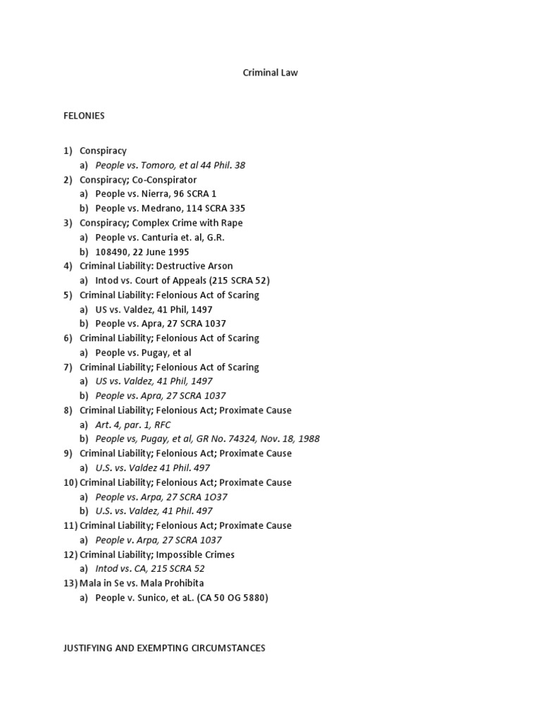 Criminal Law Cases List | PDF | Violence | Nature