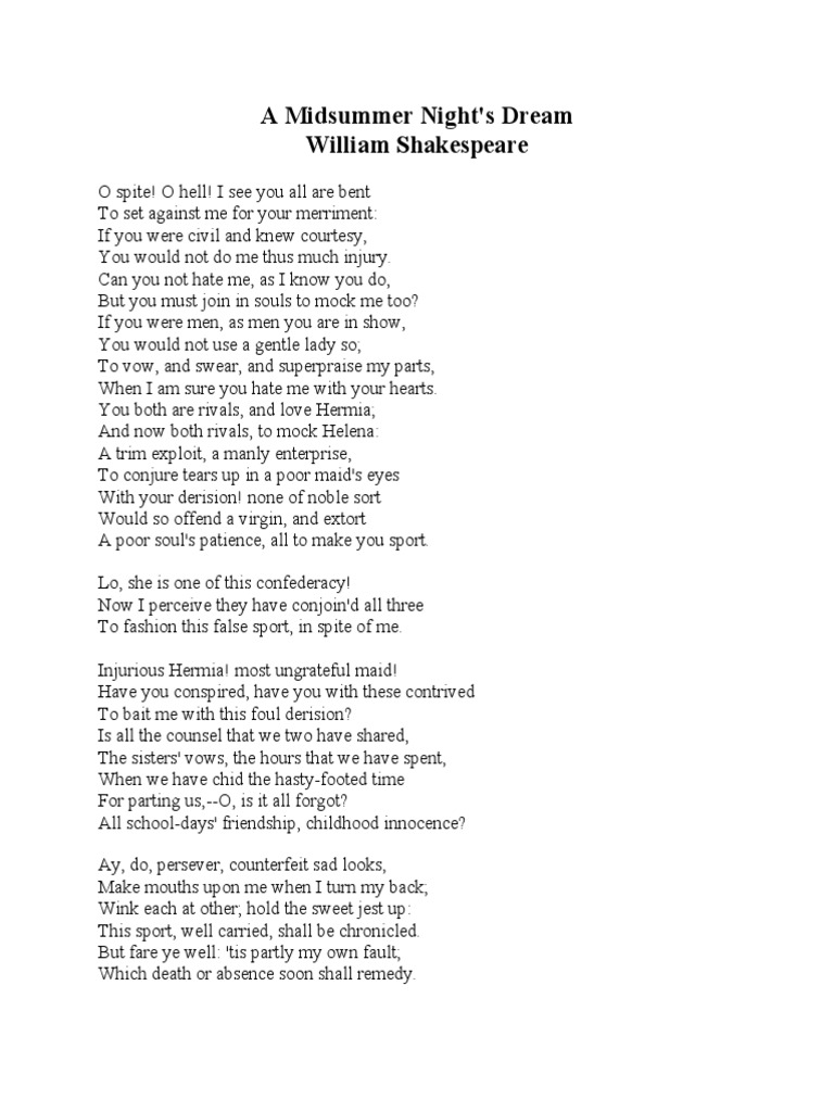 A Midsummer Night's Dream William Shakespeare | PDF