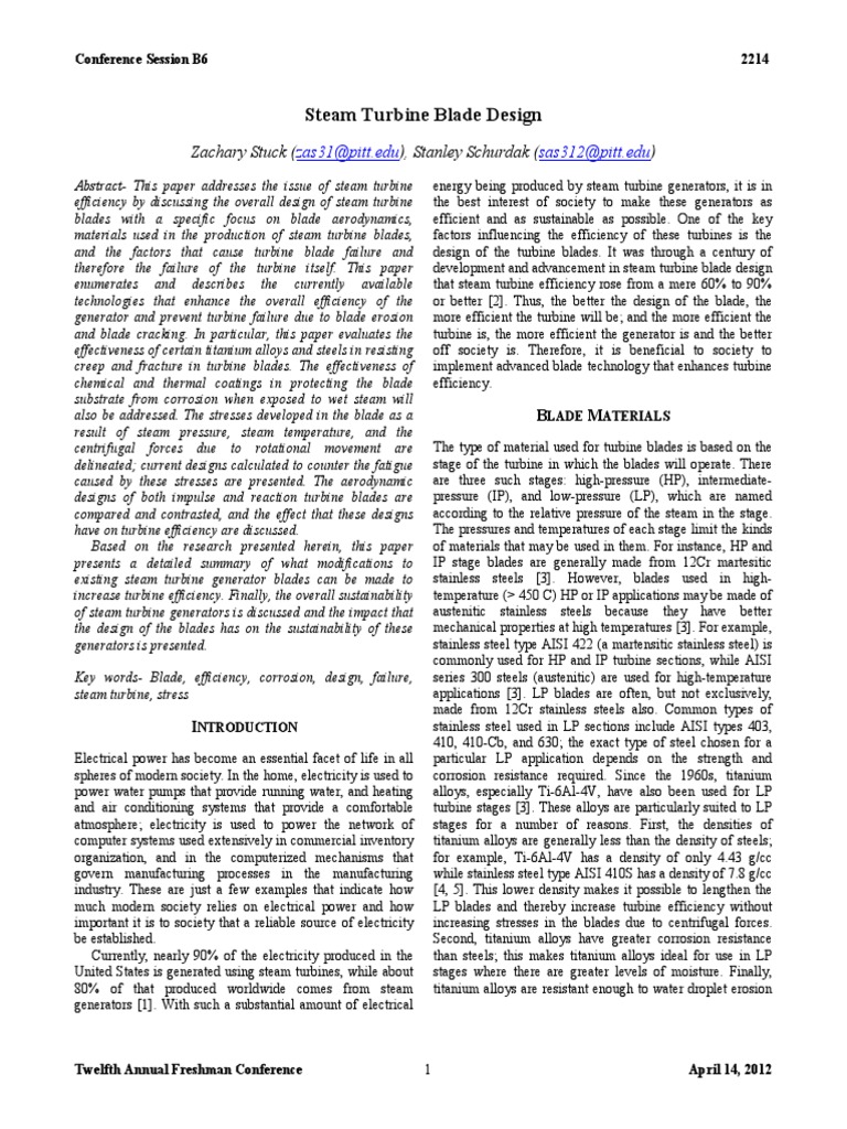 Steam Turbine Blade Design | PDF | Turbine | Strength Of Materials