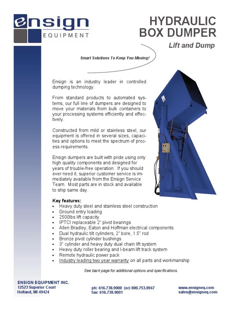 Hydraulic Lift and Dump | PDF | Elevator | Manufactured Goods