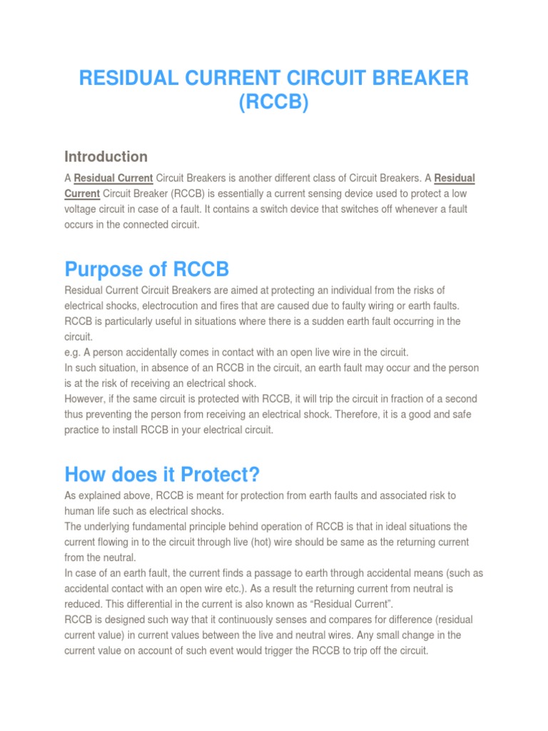 Residual Current Circuit Breaker RCCB | PDF | Electric Shock | Electric ...