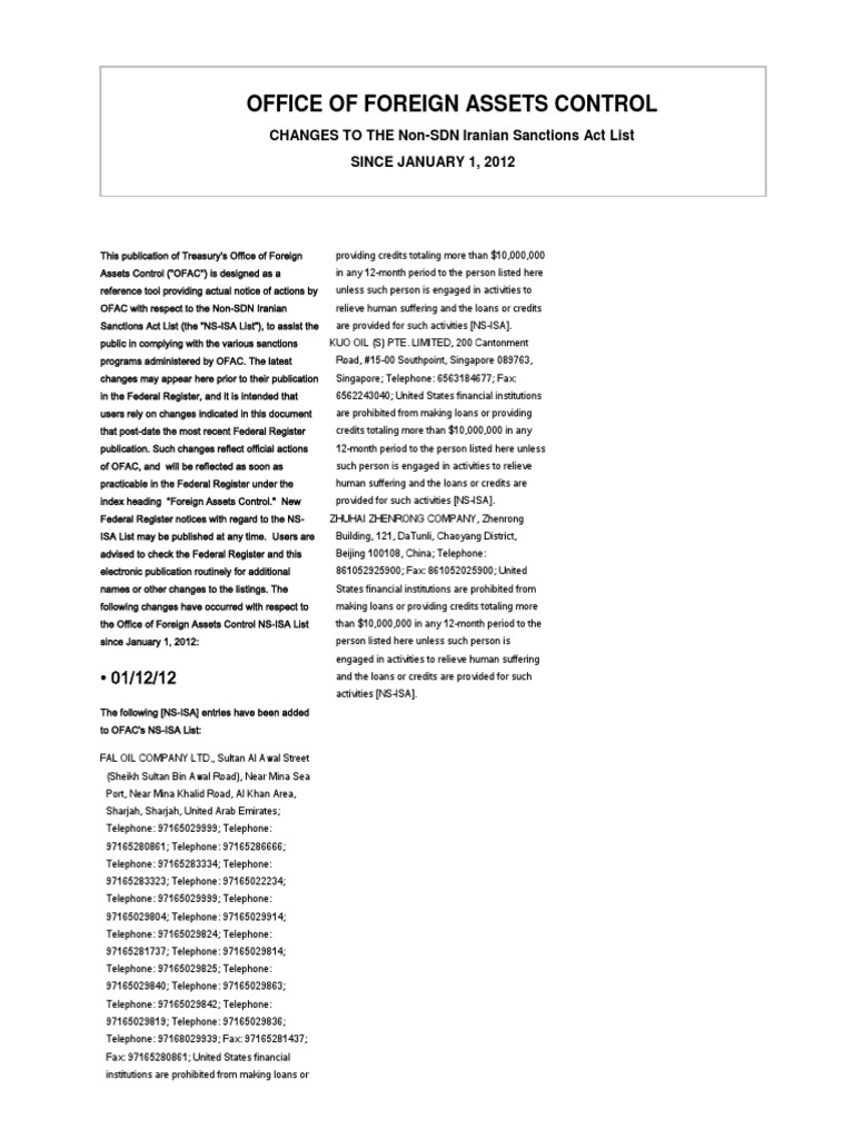 Office of Foreign Assets Control: CHANGES TO THE Non-SDN Iranian ...