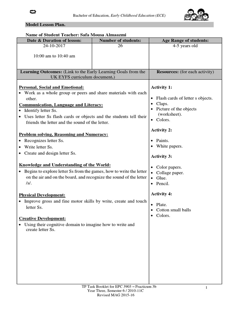 Lesson Plan Letter s-7 | PDF | Lesson Plan | Early Childhood Education