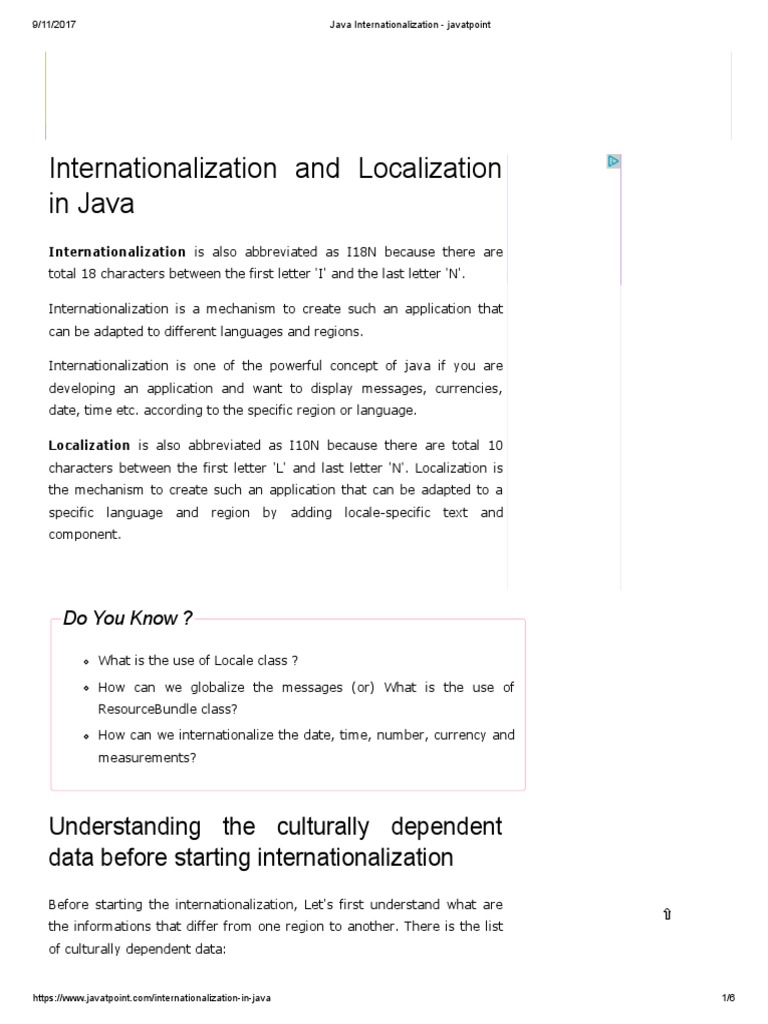 Java Internationalization - Javatpoint | PDF | Computer Programming | Software Engineering